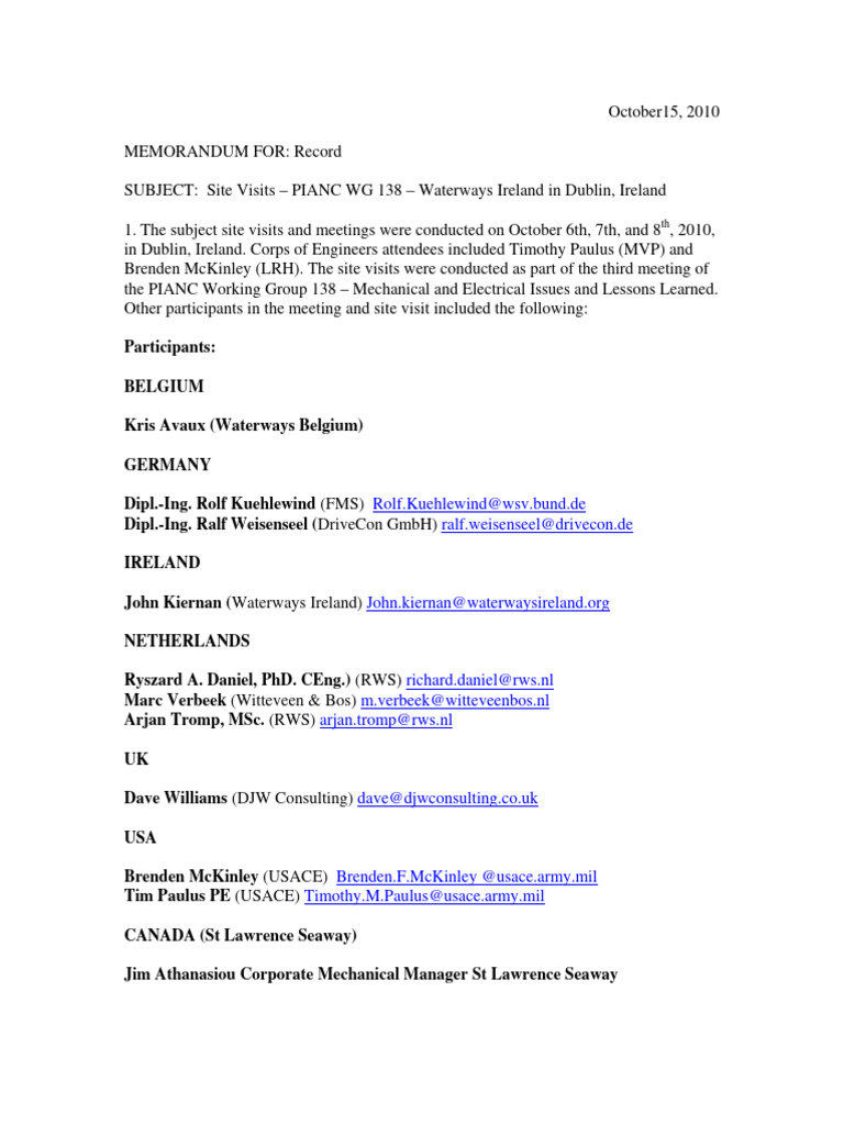 PIANC Dublin Locks Site - Visit - Report - UpdateOct25 - 2010 | PDF ...