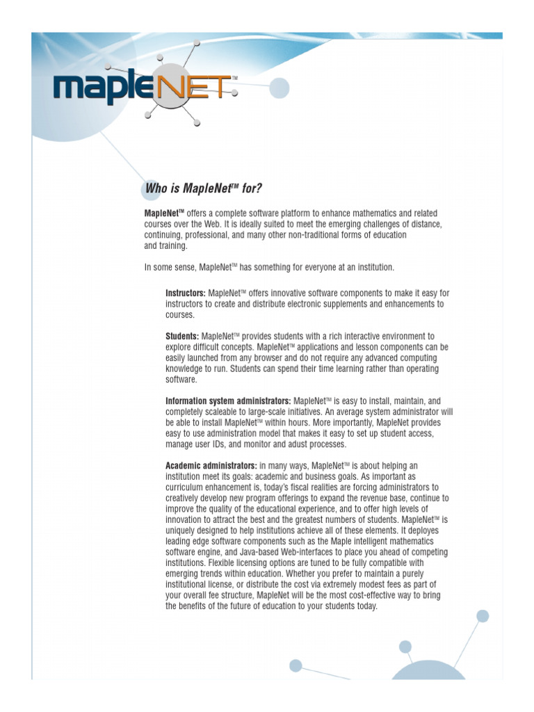 MapleNet Brochure | PDF | Java (Programming Language) | Java (Software Platform)