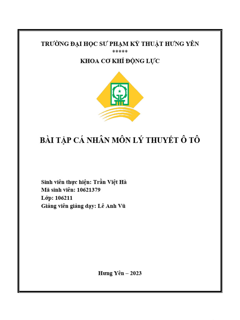 Btcn Lý Thuyết Oto Trần Việt Hà | PDF