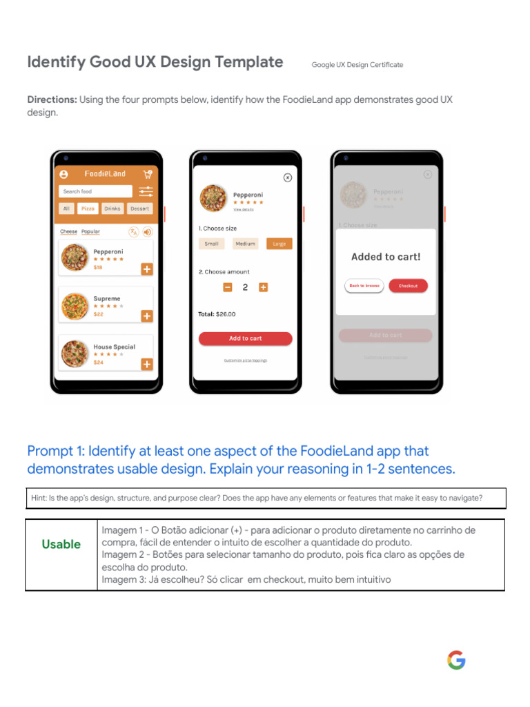 Google UX Design Certificate - Identify Good UX Design (Template) | PDF ...