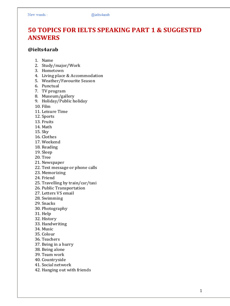 IELTS Speaking Part 1 Topics & Answers | PDF | Newspapers | News