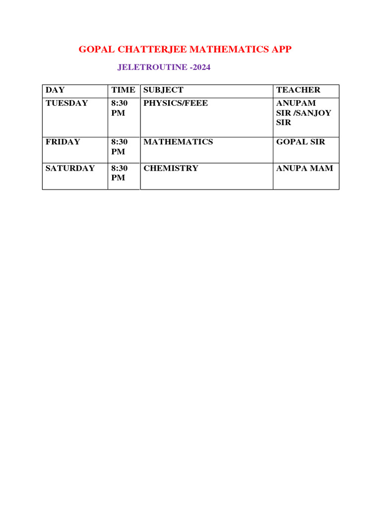 Jelet Routine - 2024 | PDF
