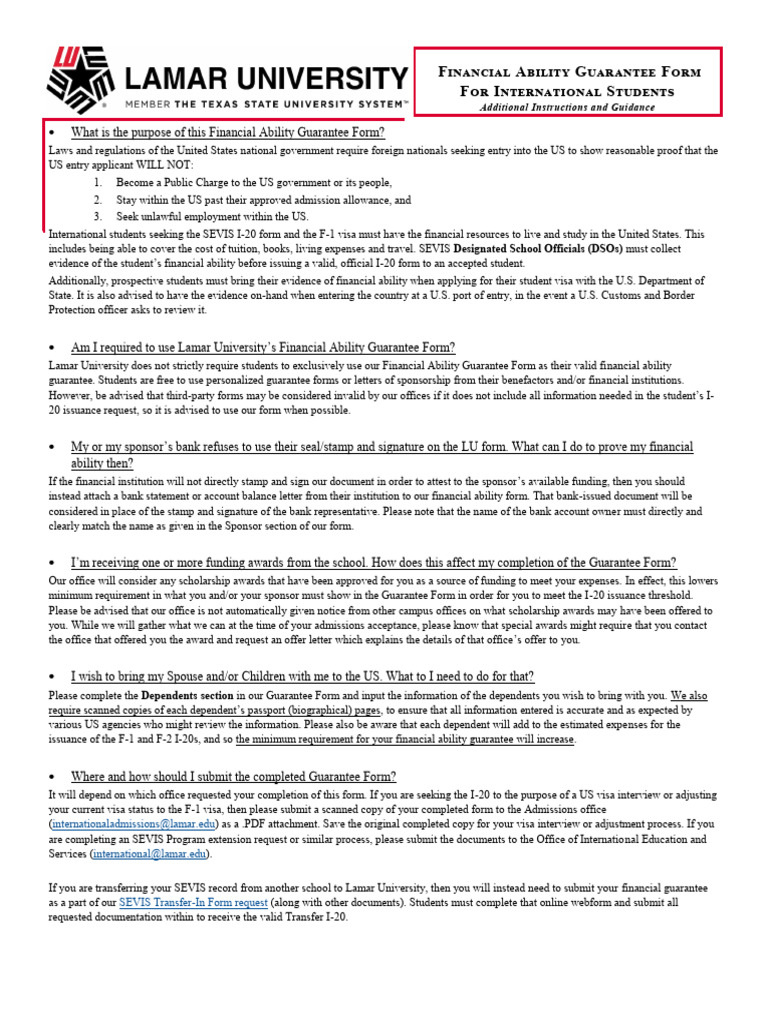 Financial Ability Guarantee Form Lu | PDF