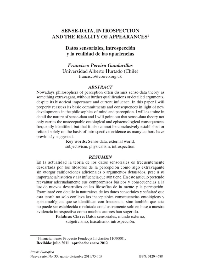 SENSE-DATA, INTROSPECTION AND THE REALITY OF APPEARANCES | PDF ...