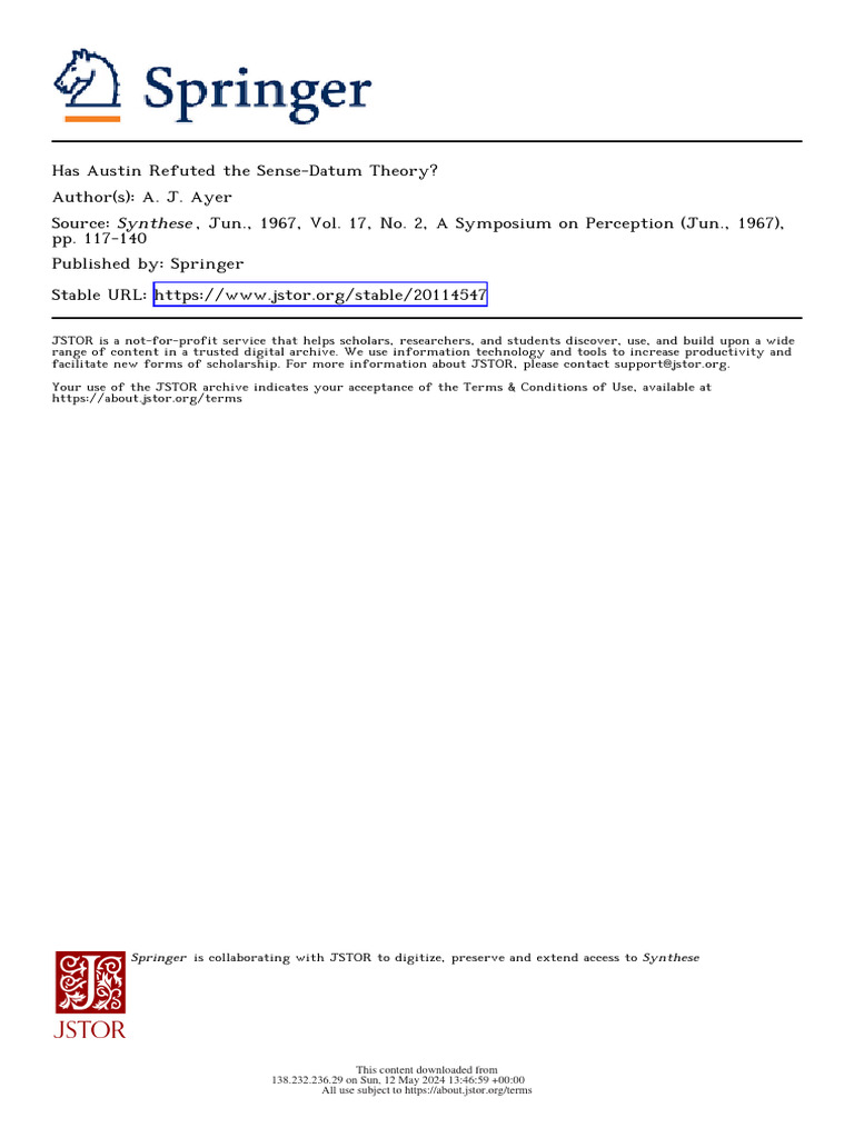 Has Austin Refuted The Sense-Datum Theory? | PDF | Experience | Evidence