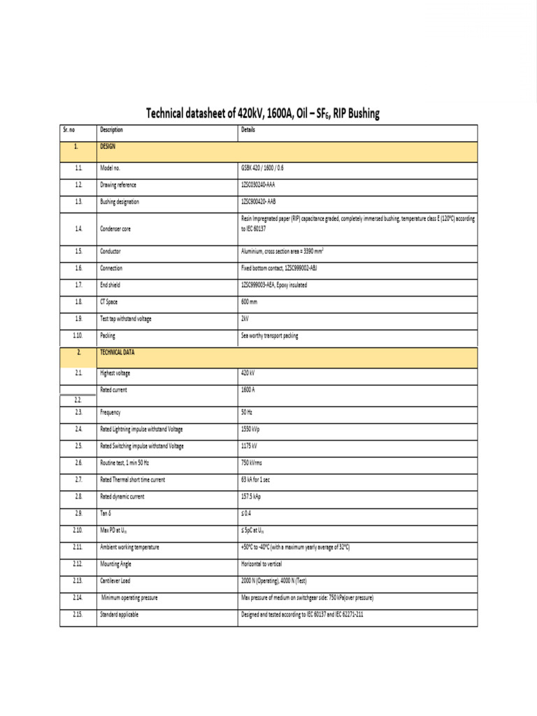 400kV Line Terminals-Oil To SF6 Bushing Drawings | PDF | Electrical Engineering | Electricity