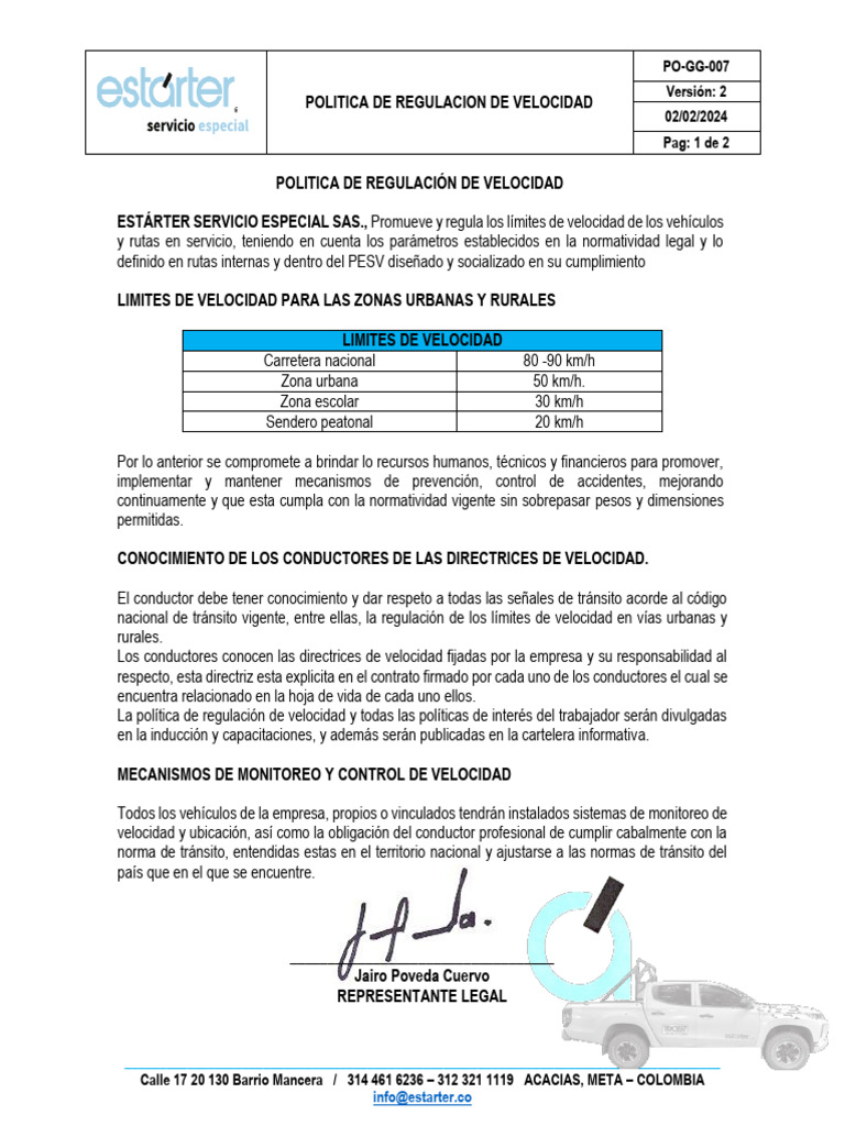 Po-Gg-007 Politica Regulación de Velocidad Ese | PDF