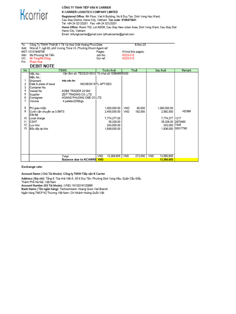Debit Note Ks23-313 | PDF