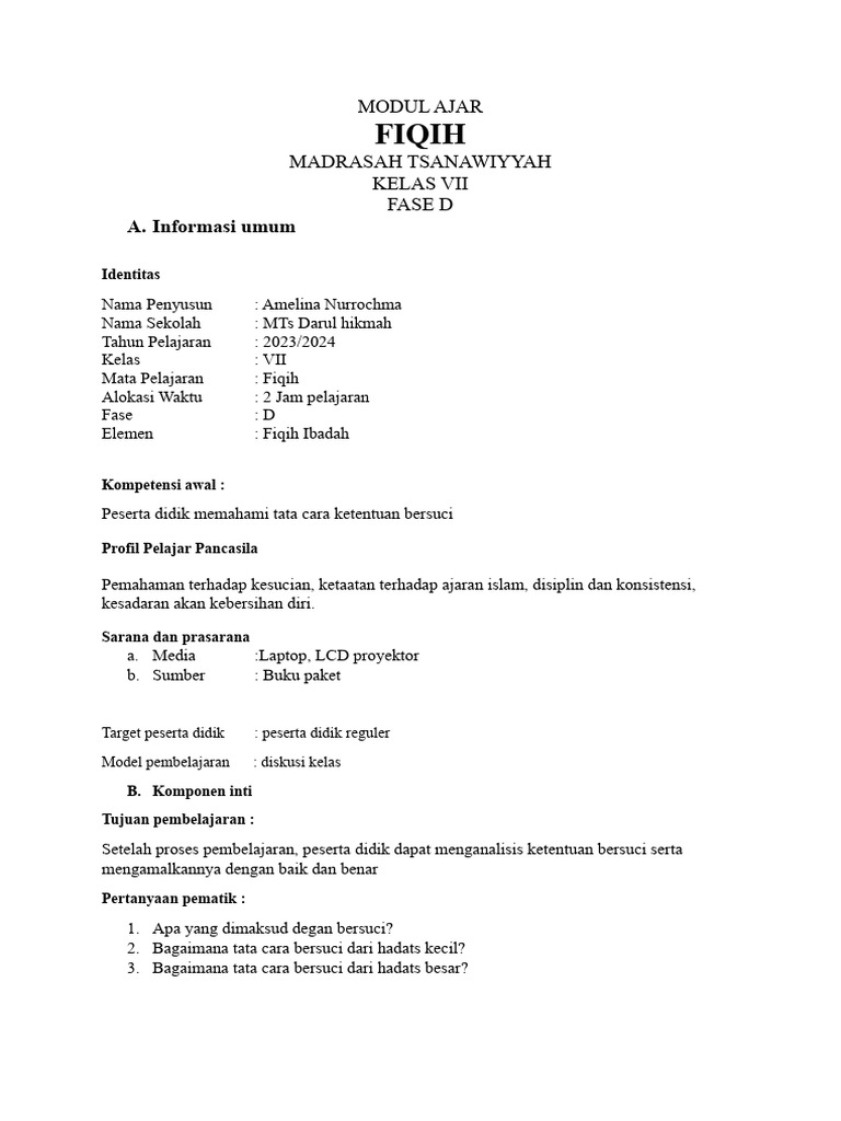Modul Ajar Fiqih Kelas 7 Bab 1 Makalah Pdf