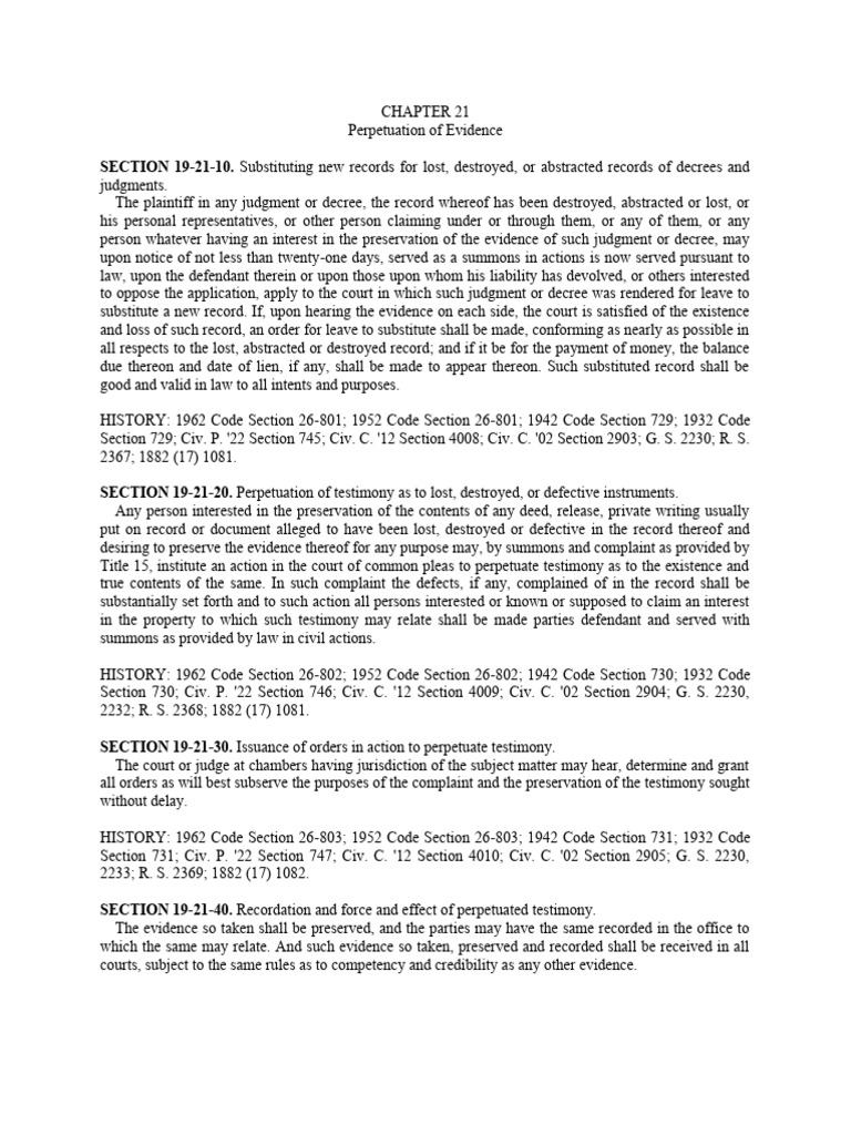 SC Code of Laws Perpectuation of Evidence | PDF | Evidence (Law ...