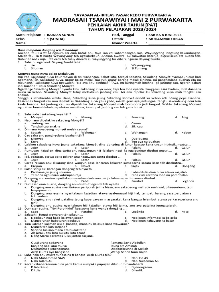 Soal Basa Sunda HDKF | PDF