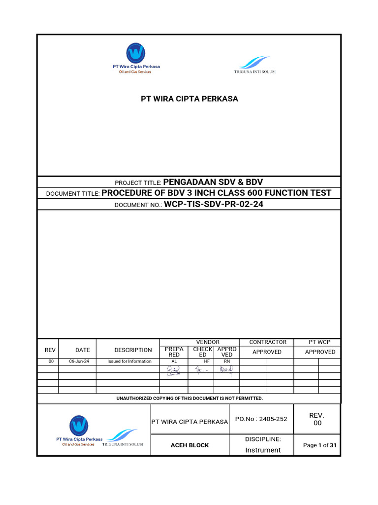 Procedure of BDV 3 Inch Class 600 Function Test | PDF