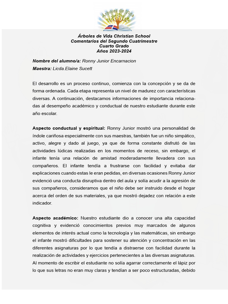 Comentario de Ronny Junior | PDF | Salón de clases | Sicología