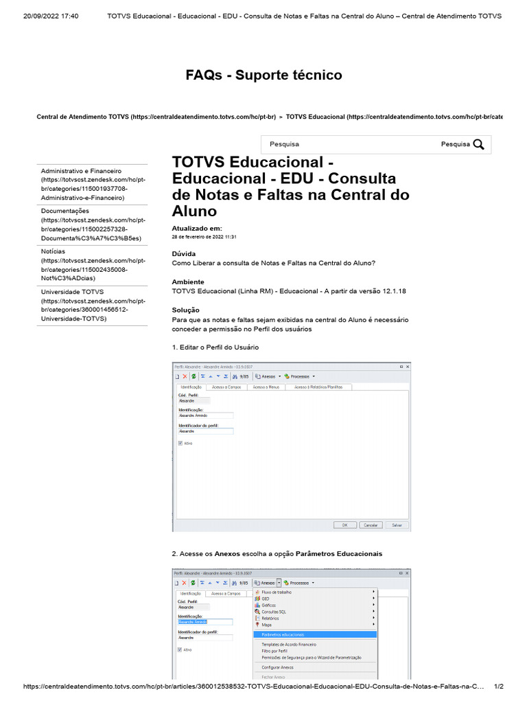 TOTVS Educacional - Educacional - EDU - Consulta de Notas e Faltas Na Central Do Aluno - Central ...