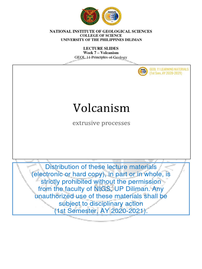 Geol 11 Week 7 - Volcanism - Annotated Lecture Slides | Download Free PDF | Lava | Volcano