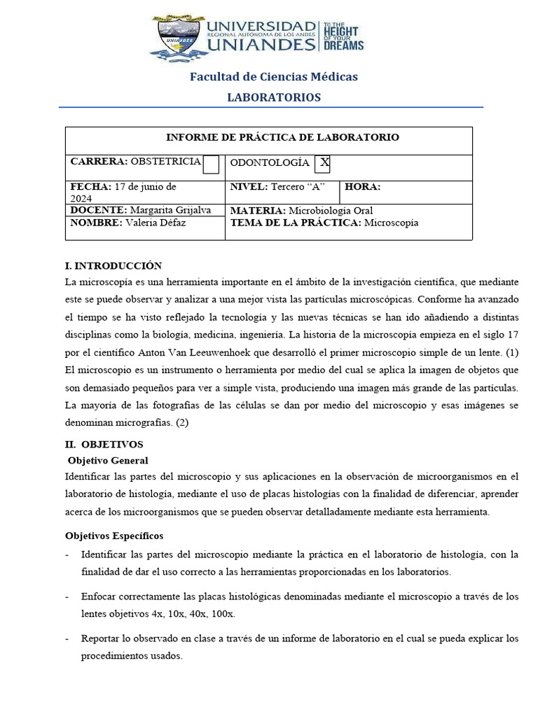 Informe Micros | PDF | Microscopio | Laboratorios
