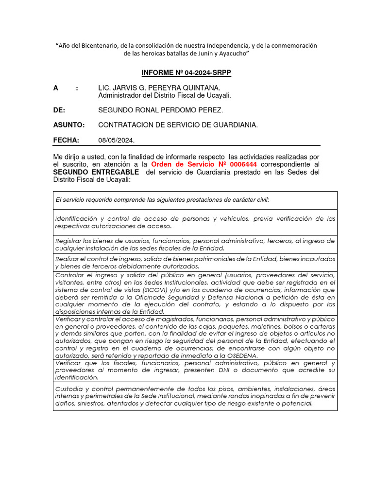 Informe de Servicio Perdomo | PDF | Seguro