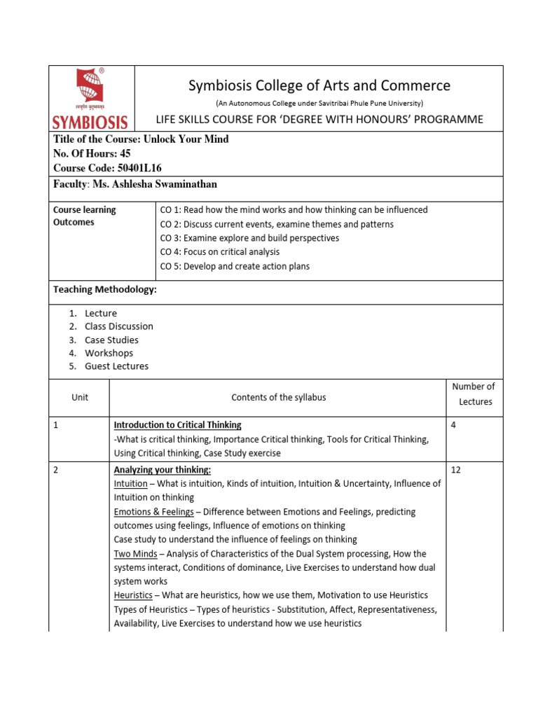 Unlock Your Mind course outline | PDF | Critical Thinking | Thought