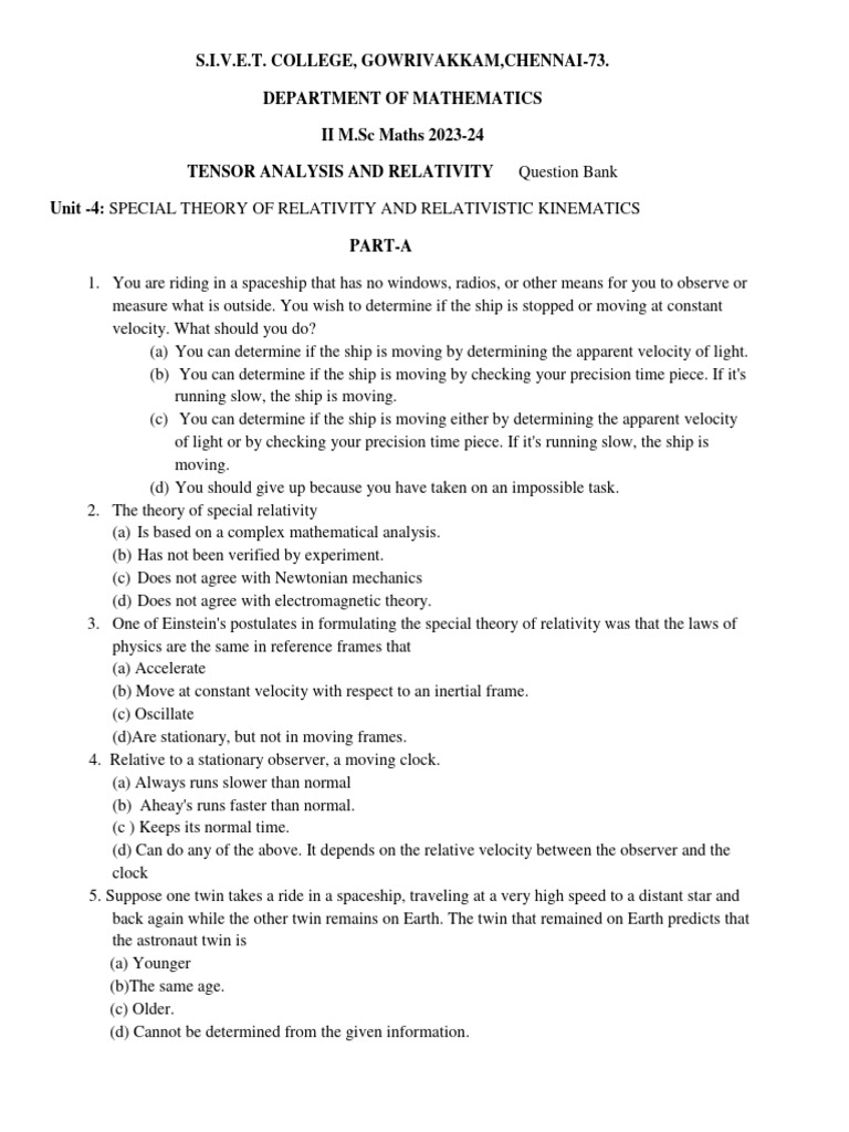T&R Unit 4&5 Question Bank+Mcq | PDF | Special Relativity | Momentum