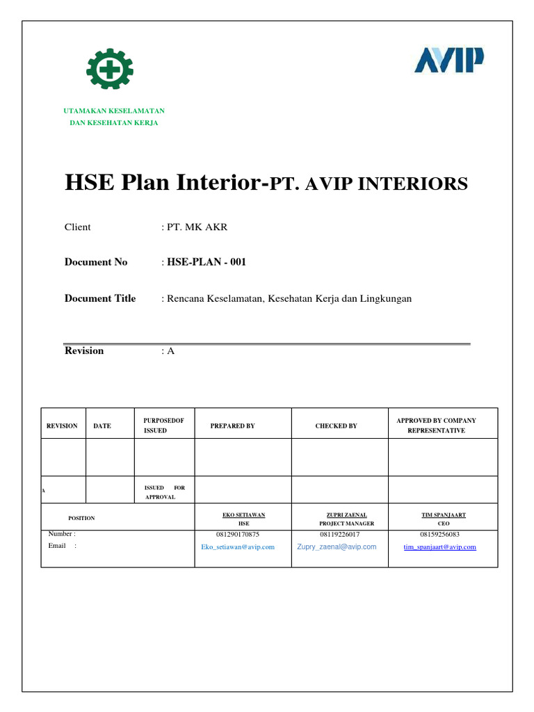 HSE PLAN AVIP-MK AKR Project | PDF