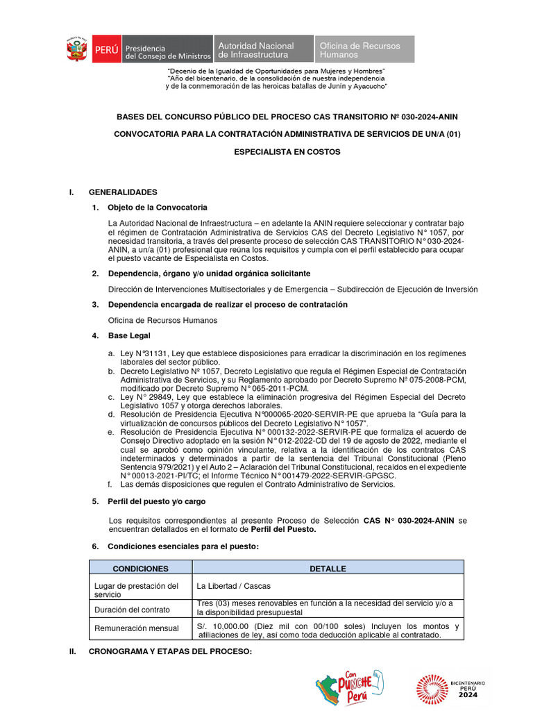 Bases Cas N 030 2024 Anin | PDF | Gestión de recursos humanos | Internet