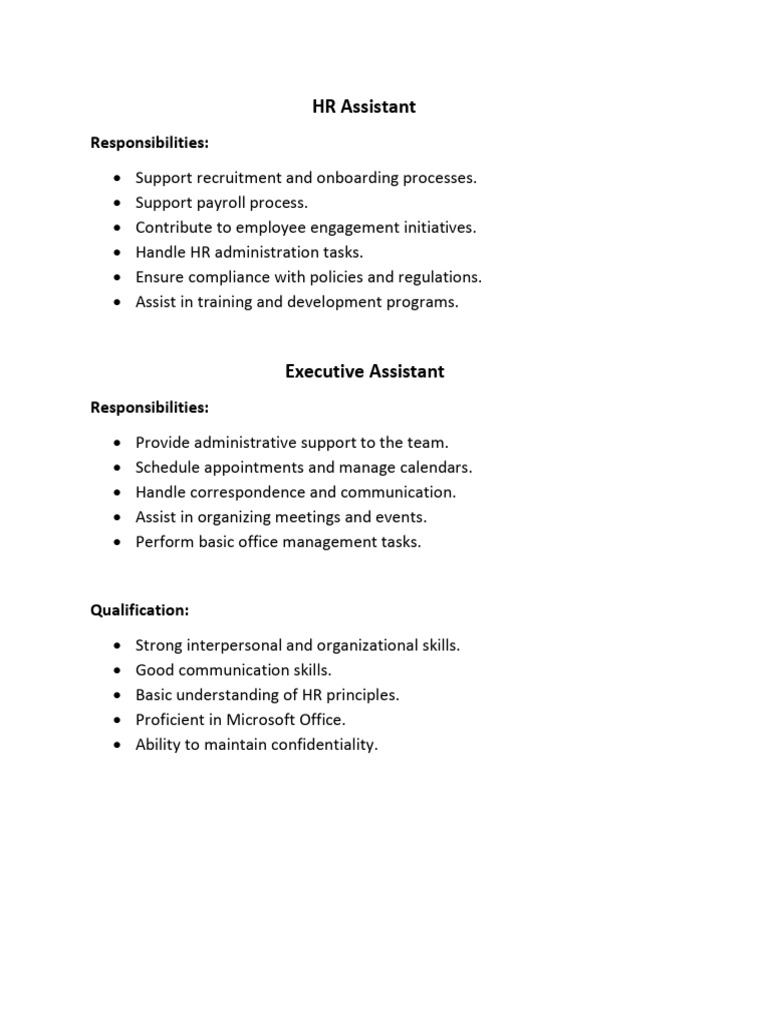 HR Assistant Responsibilities Overview | PDF | Business