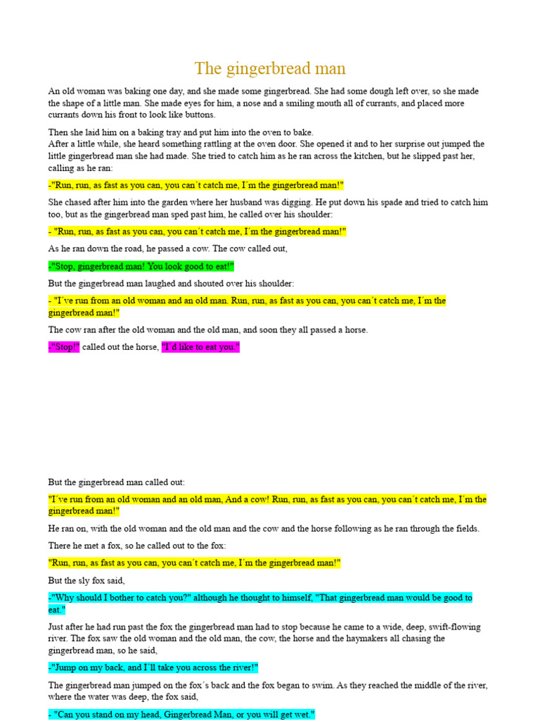 Story Telling The Gingerbread Man | PDF | Cooking, Food & Wine | Art