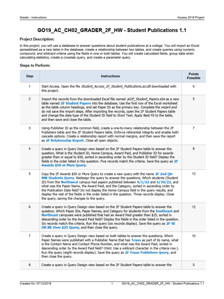 Go19 Ac Ch02 Grader 2f HW Instructions | PDF | Table (Database) | Microsoft Excel