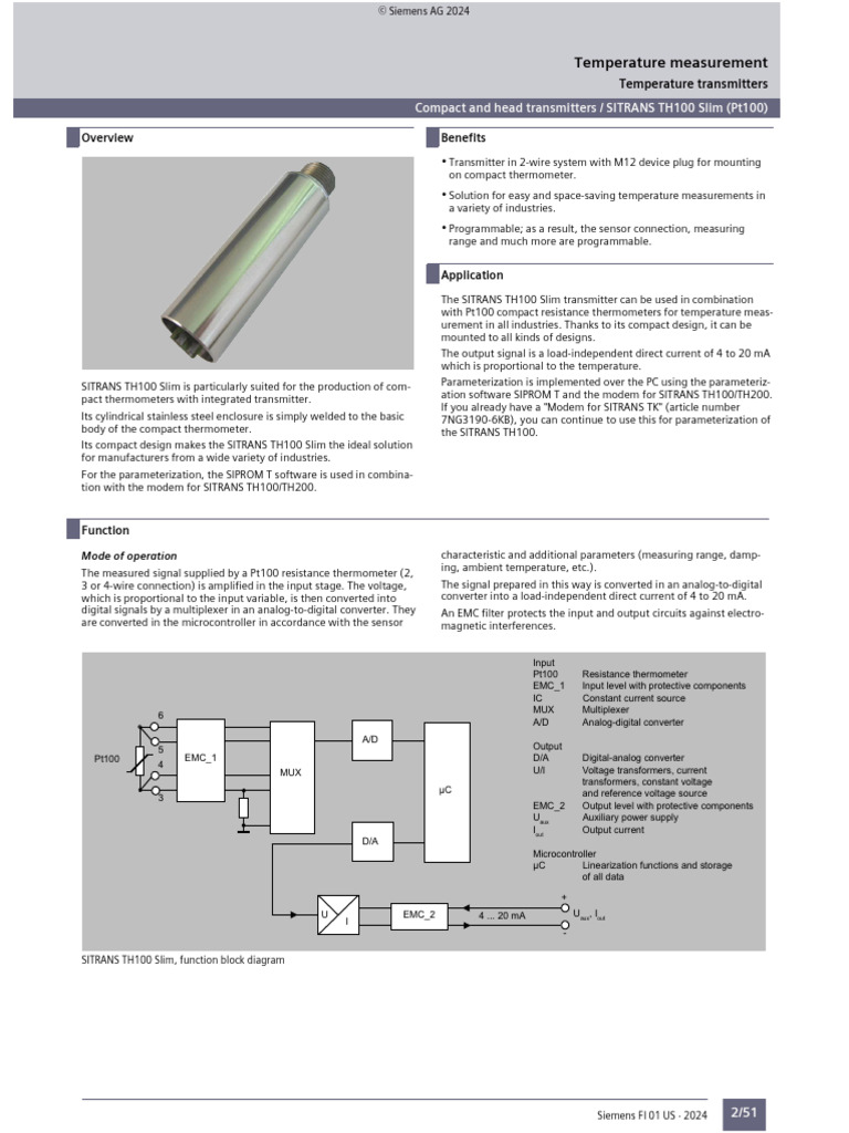 Sitrans th100 Slim pt100 - 2024 | PDF | Analog To Digital Converter ...