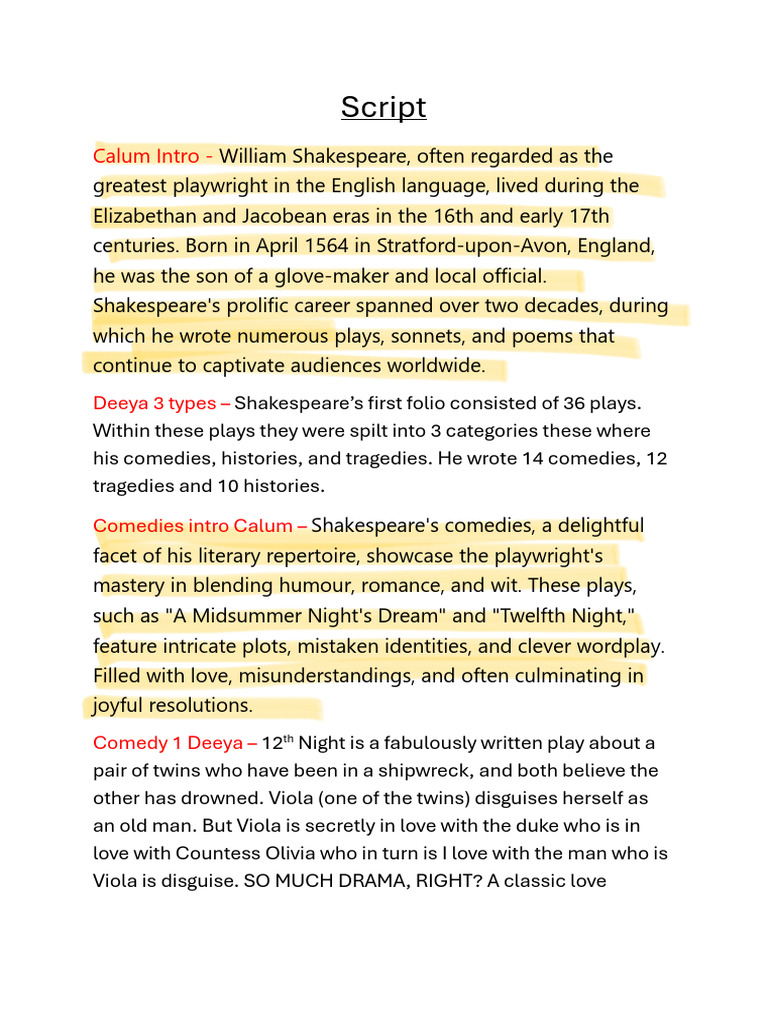 Shakespeare script | PDF | William Shakespeare | Tragedy