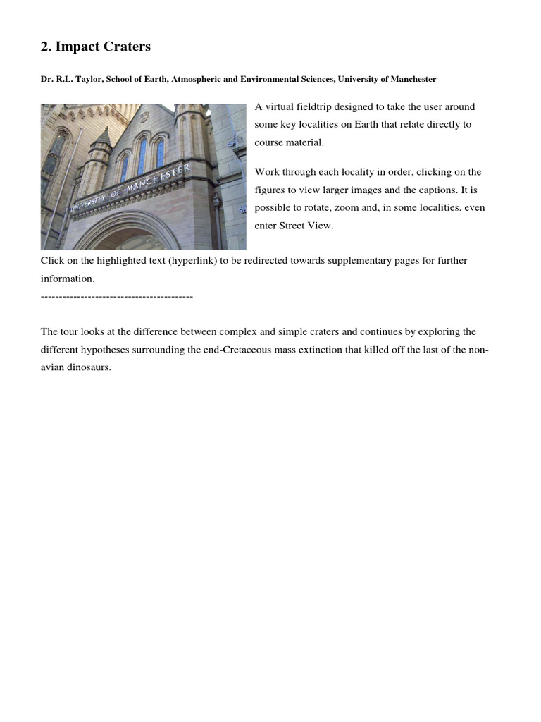 Exploring Impact Craters on Earth | PDF | Impact Crater | Volcano