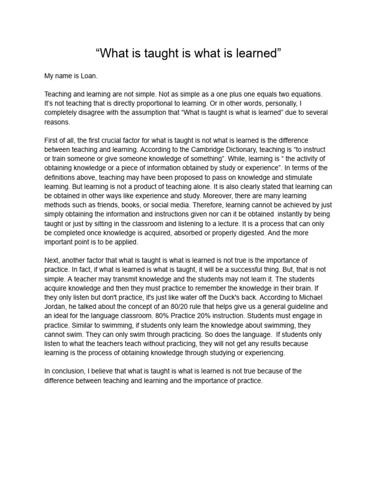 What Is Taught Is What Is Learned | PDF | Knowledge | Learning