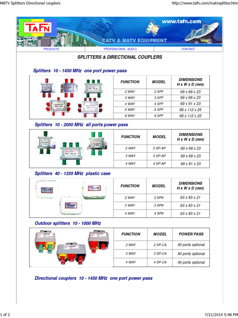 TAFN - MATV Splitters Directional Couplers | PDF | Electronics ...