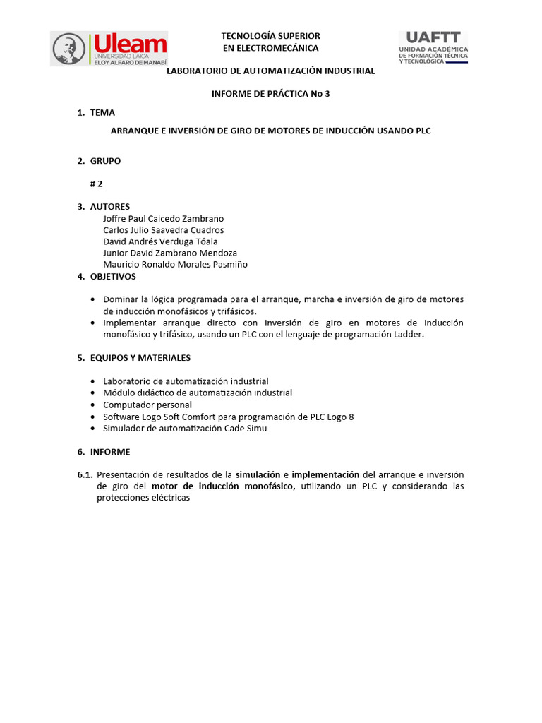 AI - I3 - Formato Informe Práctica 3 | PDF | Controlador lógico programable | Automatización