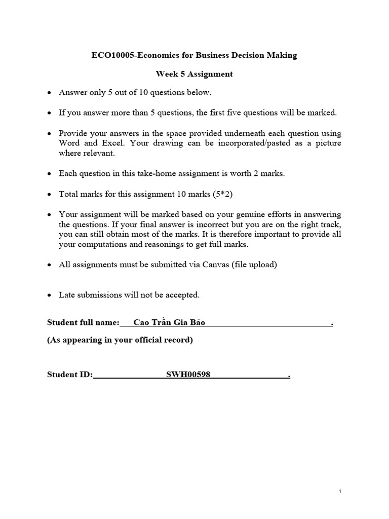 Week 5 Take Home Assignment Questions-Semester 2 2023 - Cao Tran Gia Bao | PDF | Demand ...