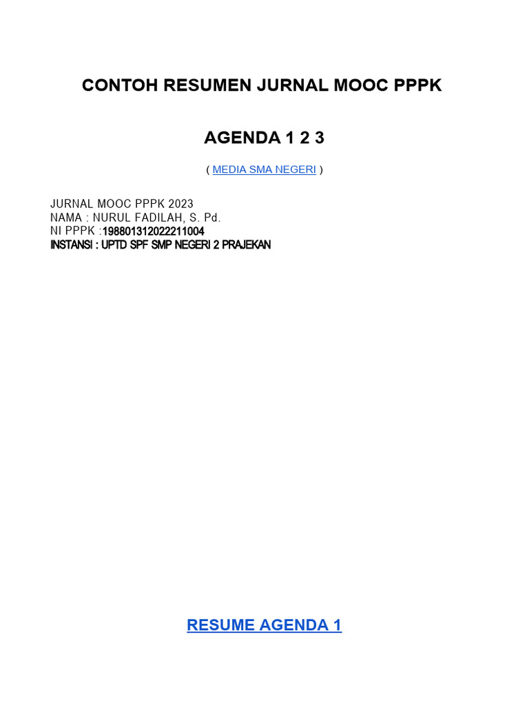 Resume Jurnal MOOC PPPK 2023 | PDF