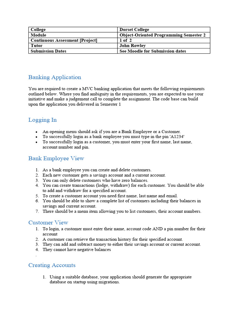 OOP Programming - EPITA Individual Assessment - Banking Application | PDF | Class (Computer ...
