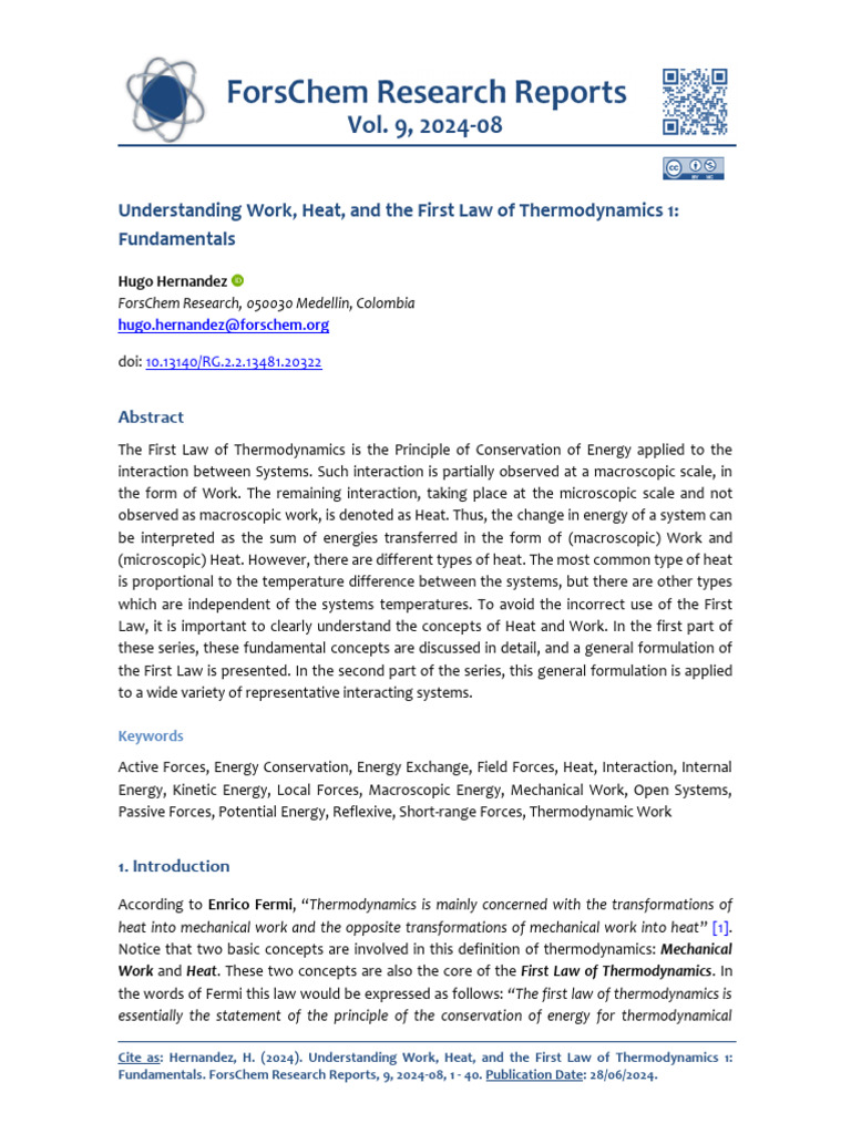 First Law of Thermodynamics Explained | PDF | Heat | Force