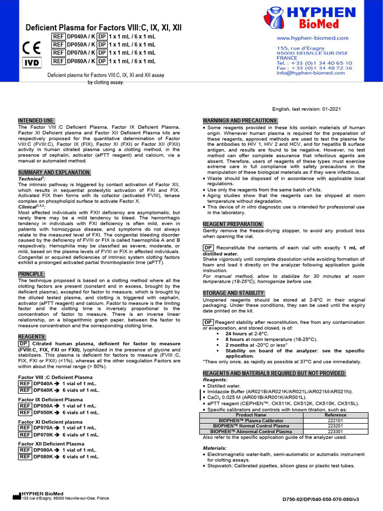 Hyphen Fviii Fix Fxi Fxii DP v3 2021 01 | PDF | Coagulation | Haemophilia