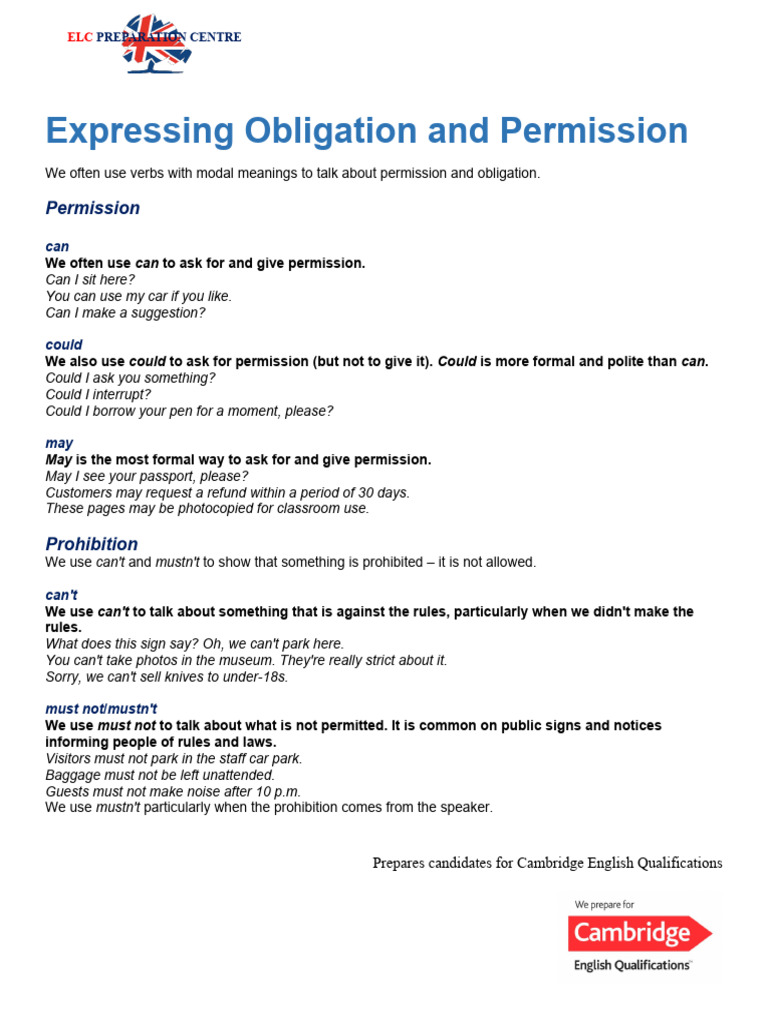 Expressing Obligation and Permission | PDF | Career & Growth | Language ...