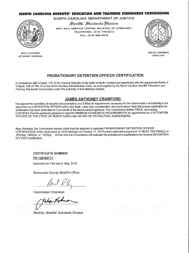 Probationary Detention Officer Certification | PDF