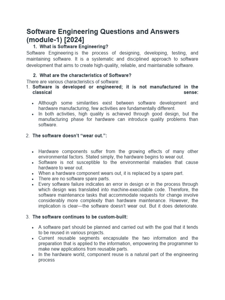 Software Engineering Questions and Answers | PDF | Software Development ...