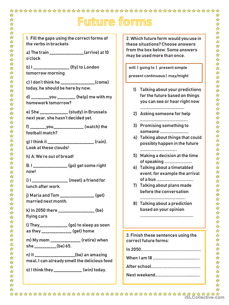 Future Forms, WILL, GOING TO, MIGHT, PRESENT CONTINUOUS AND SIMPLE | PDF | Linguistic Morphology ...