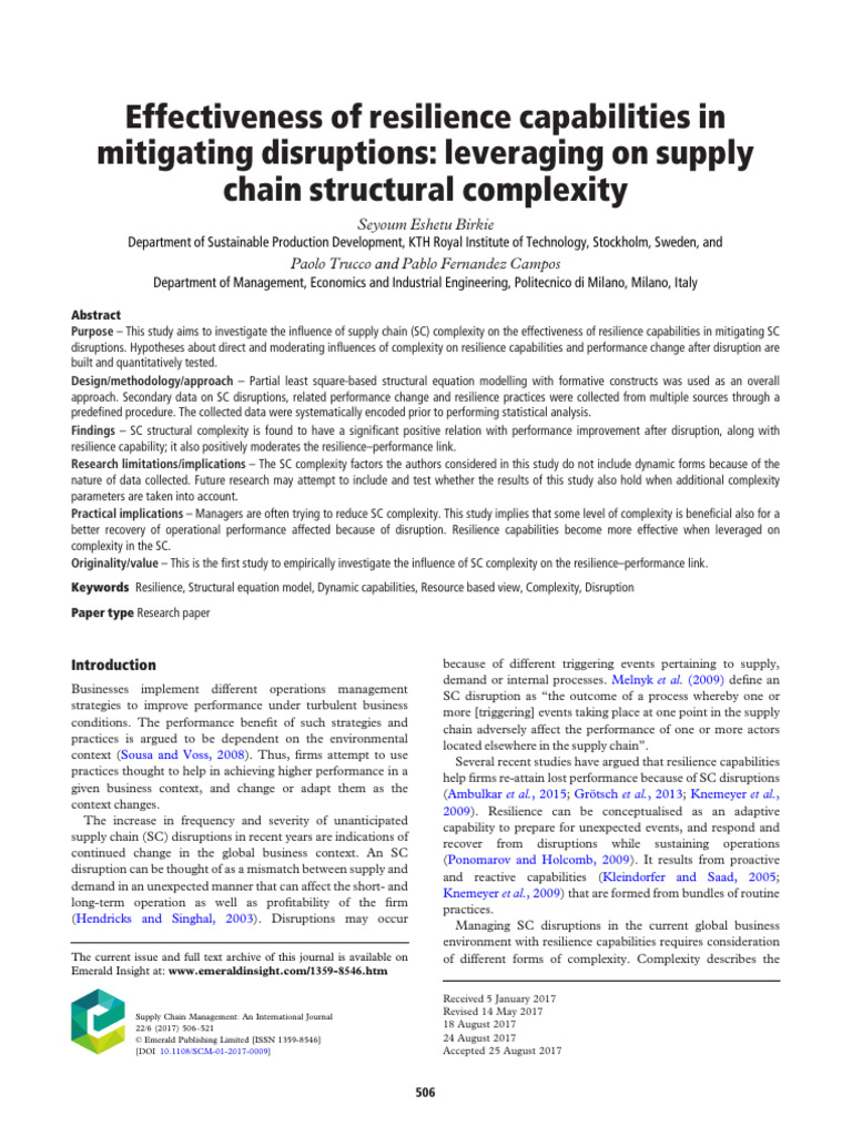 Effectiveness of Resilience Capabilities in Mitigating Disruptions ...
