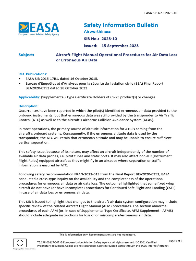 Easa Sib 2023-10 1 | PDF | Air Traffic Control | Aviation