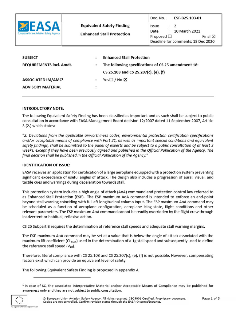 EASA CS-25.103 Stall Speed Compliance | PDF | Iso 9000 | Regulatory ...