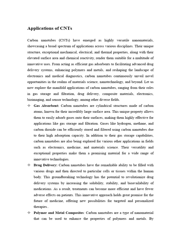 Applications of CNTs | PDF | Carbon Nanotube | Biosensor
