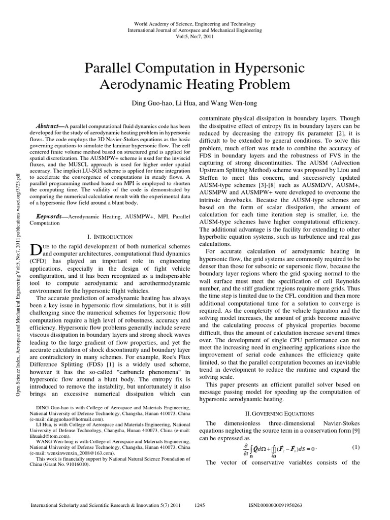 Parallel Computation in Hypersonic Aerodynamic Heating Problem | PDF | Fluid Dynamics | Aerodynamics