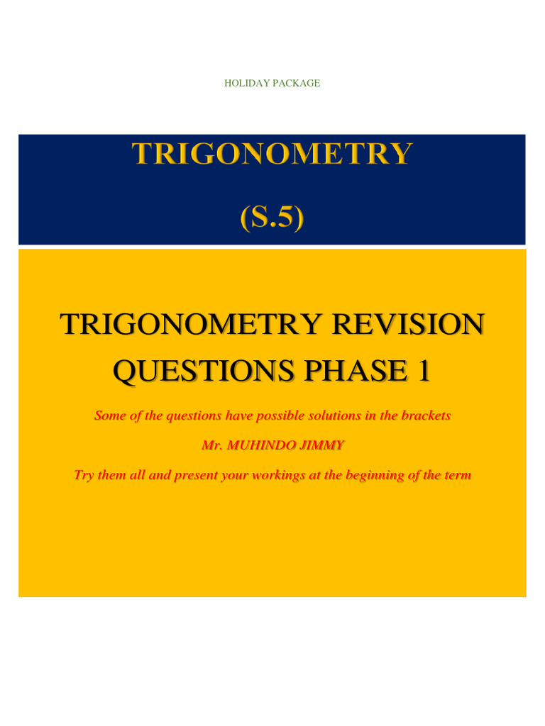 Trig Rev Qns Phase 1 | PDF | Equations | Trigonometry