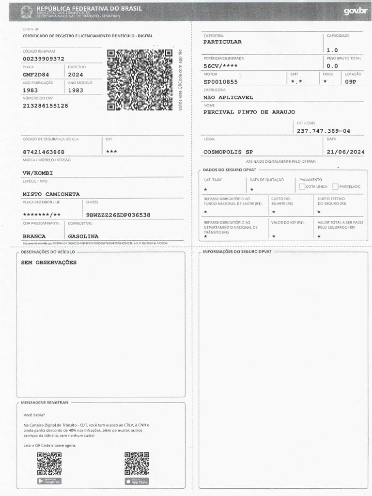 Documento Veiculo | PDF